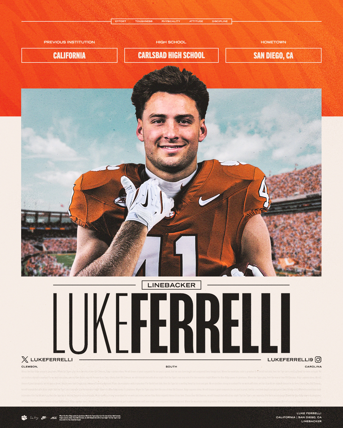 Luke Ferrelli – Clemson Tigers Official Athletics Site